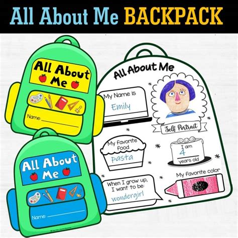 All About Me Backpack Craft Back To School First Day Of School Activity