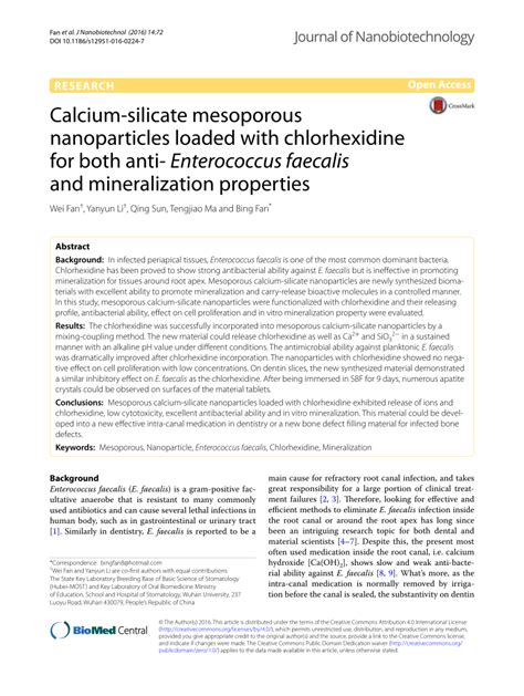 Pdf Calcium Silicate Mesoporous Nanoparticles Loaded With