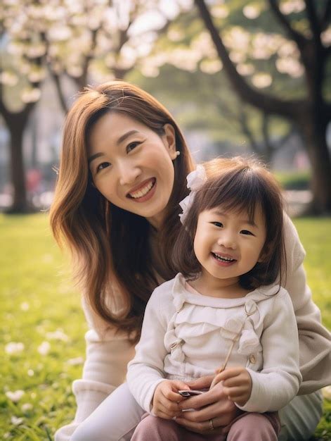Una Madre Y Una Hija Posan Para Una Foto En El Parque Foto Premium