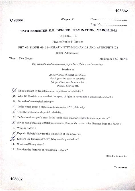 Th Semester Relativistic Mechanics And Astrophysics Question Paper Modern Physics Studocu