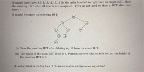 solved [3 marks insert keys 8 5 3 15 12 17 11 in the