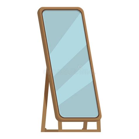 Tall Rectangular Mirror Standing On Wooden Legs Reflecting Light Blue Wall Stock Vector