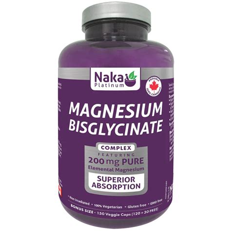 Naka Platinum Magnesium Bisglycinate 200mg 150 300 Vegetable Capsules