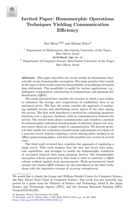 PDF Invited Paper Homomorphic Operations Techniques Yielding Communication Efficiency