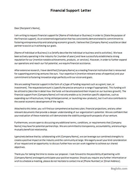 》financial Support Letter Template Free Editable