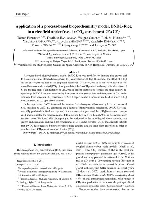 Pdf Application Of A Process Based Biogeochemistry Model Dndc Rice