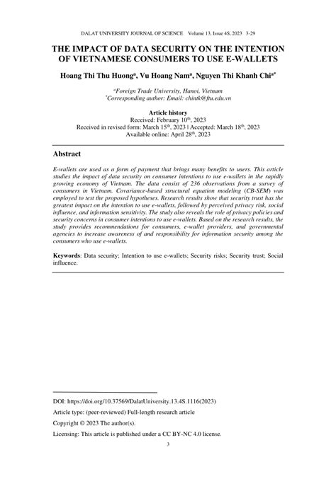 Pdf The Impact Of Data Security On The Intention Of Vietnamese Consumers To Use E Wallets