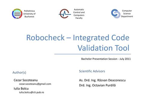Ppt Robocheck Integrated Code Validation Tool Powerpoint