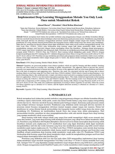 S3 Implementasi Deep Learning Menggunakan Metode You Only Look Once