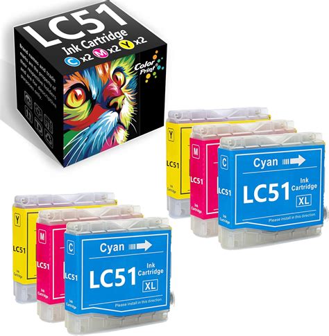 Color Print Compatible Lc51 Ink Cartridge Replacement For Brother Lc51 Color Ink