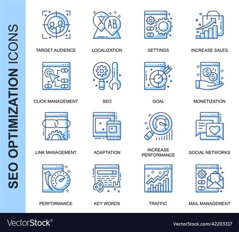 Thin Line Seo Related Icons Set Royalty Free Vector Image