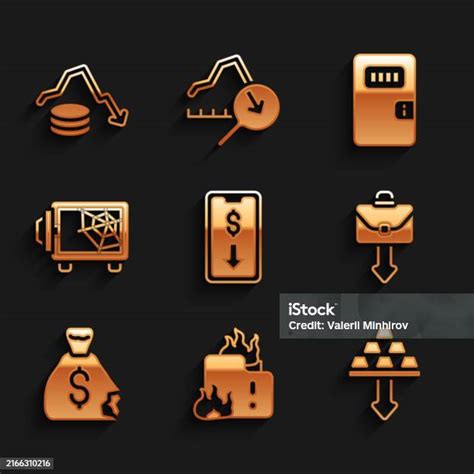 Set Mobile Stock Trading Fire Burning House Gold Bars Briefcase Money