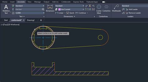 have you tried create associative center marks and centerlines in
