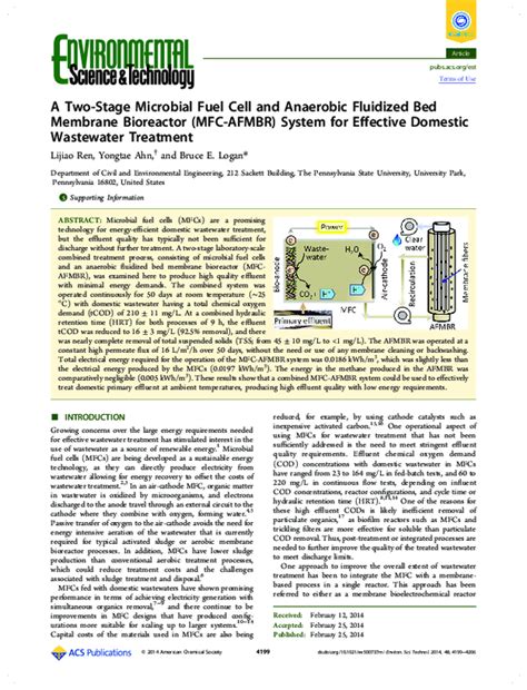 Pdf A Two Stage Microbial Fuel Cell And Anaerobic Fluidized Bed Membrane Bioreactor Mfc Afmbr