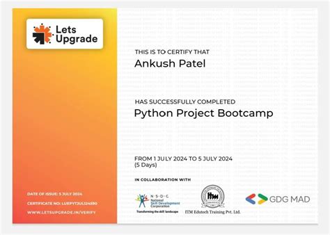 Ankush Patel On Linkedin Letsupgrade Pythonprojectbootcamp Certificateachievement Programming