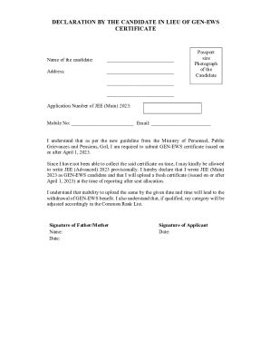 Self Declaration Form Jee Main 2024 Fill Online Printable Fillable Blank PdfFiller