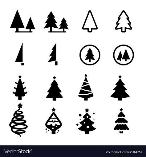 Tree Icon Set Black And White Color Trees Vector Image
