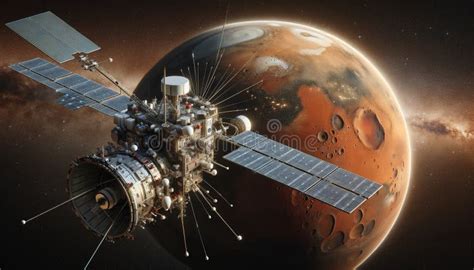 Artists Rendering Of Space Station In Orbiting Around Mars Concept