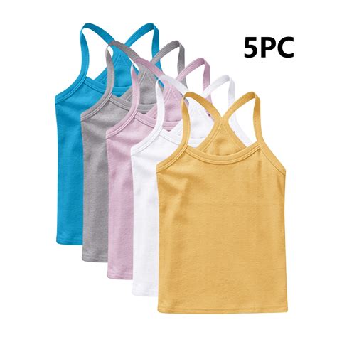 5 Pack Girls Cotton Camisole Tank Tops Sleeveless Undershirts