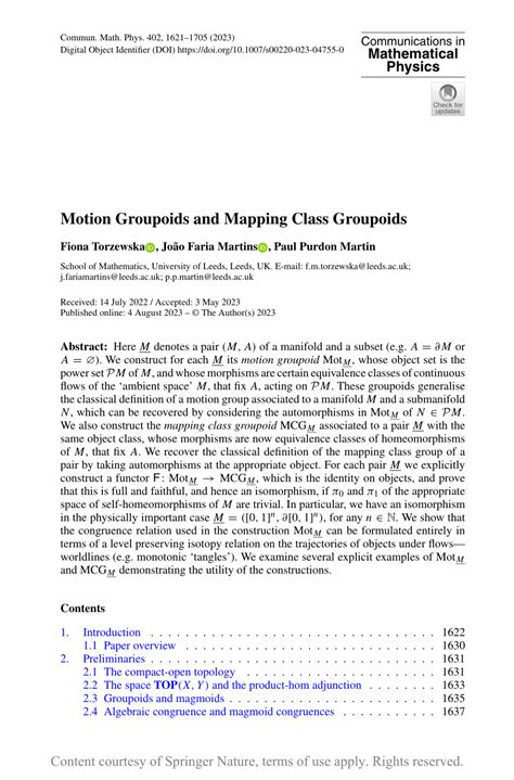 Pdf Motion Groupoids And Mapping Class Groupoids