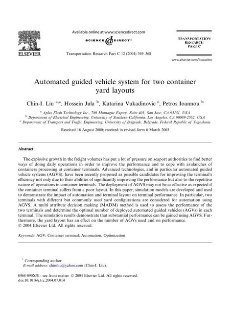 pdf automated guided vehicle system for two container yard layouts