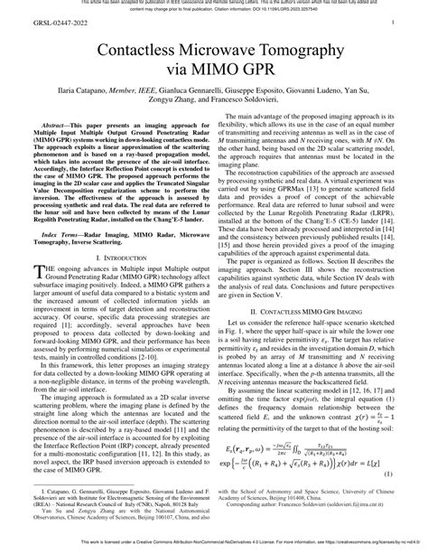 Pdf Contactless Microwave Tomography Via Mimo Gpr