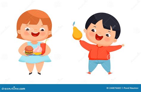 Niño Comiendo Dibujos Animados De Alimentos Saludables
