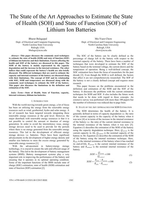 Pdf The State Of The Art Approaches To Estimate The State Of Health Soh And State Of