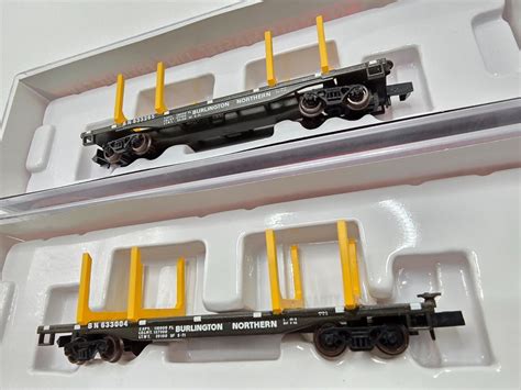 Atlas N Scale Burlington Northern 45 Logging Flat Car 2 Car Set Diff