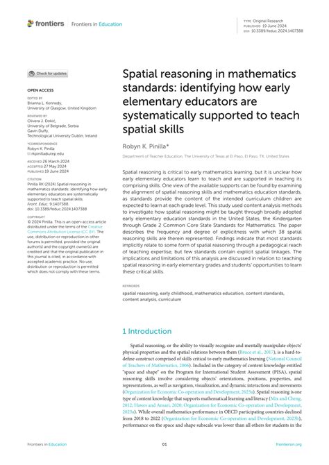 Pdf Spatial Reasoning In Mathematics Standards Identifying How Early