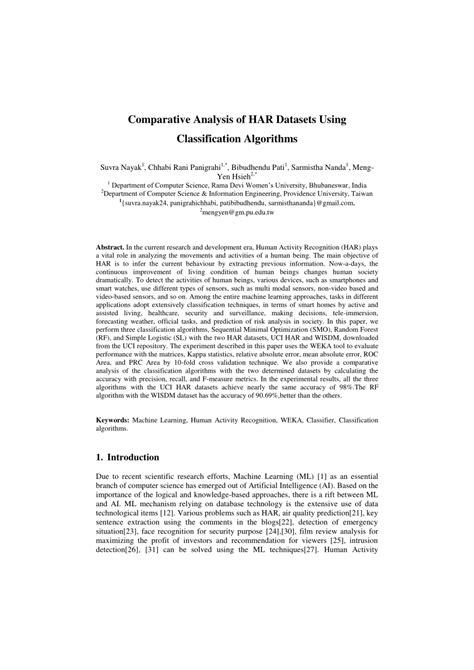 Pdf Comparative Analysis Of Har Datasets Using Classification Algorithms