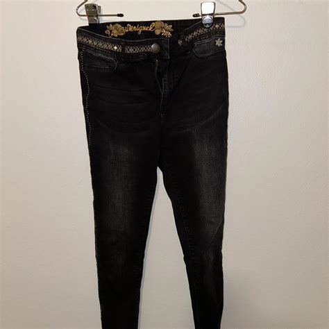 Desigual Womens Embroidered Jeans Black Size Depop