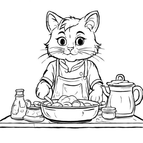 Descarga Gato De Dibujos Animados Cocinando En La Cocina Páginas Para