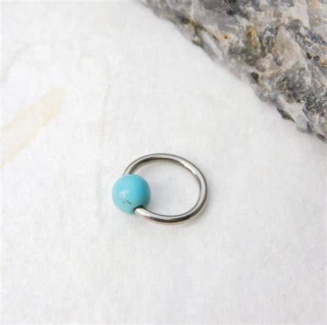 16g Turquoise Bead Cartilage Hoop Earring Cbr Captive Bead Ring