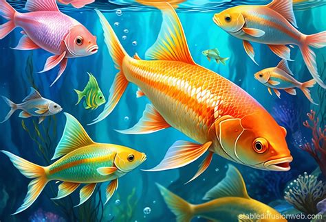 Fishes With Jurassic Fish In Orange Underwater Prompts Stable