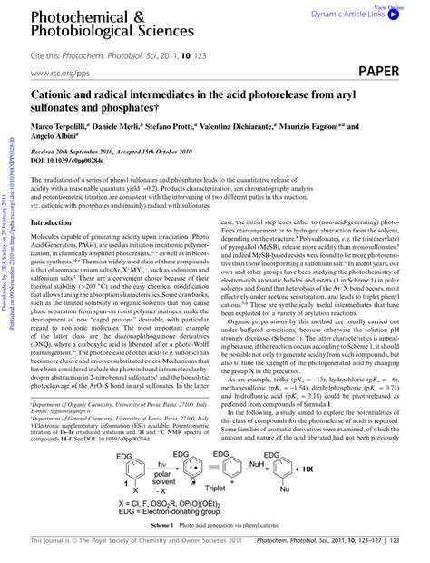 Pdf Cationic And Radical Intermediates In The Acid Photorelease From