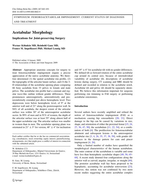 Pdf Acetabular Morphology Implications For Joint Preserving Surgery
