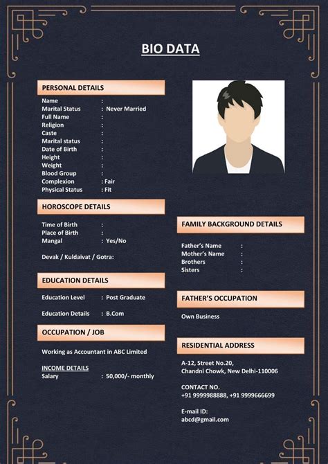 Biodata Template With Editable Background Color Download Word Docx