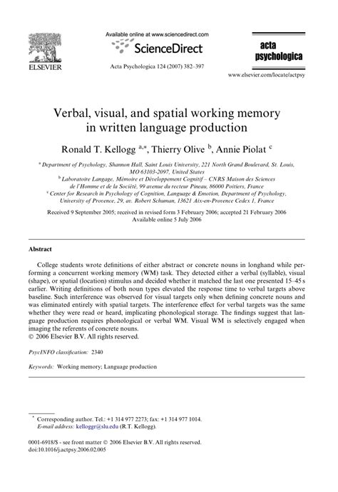 Pdf Verbal Visual And Spatial Working Memory In Written Language Production