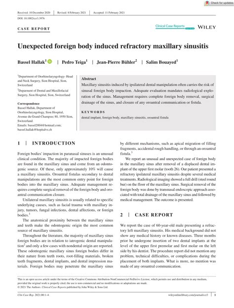 Pdf Unexpected Foreign Body Induced Refractory Maxillary Sinusitis