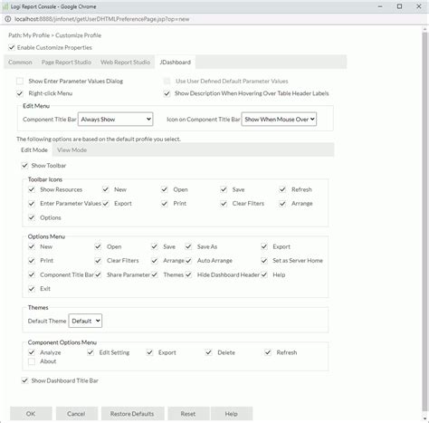 Customize Profile Dialog Box Properties Logi Analytics