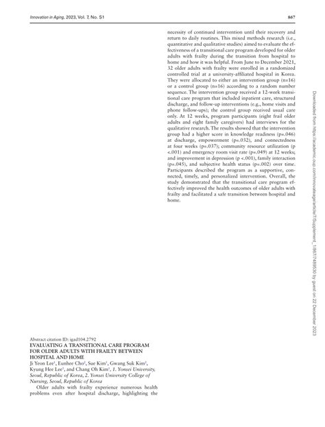 Pdf Evaluating A Transitional Care Program For Older Adults With