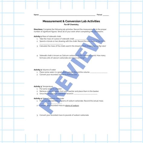 Measurement And Conversion Lab Ap Chemistry First Day Of School Lab