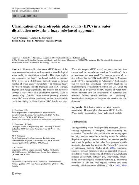 Pdf Classification Of Heterotrophic Plate Counts Hpc In A Water