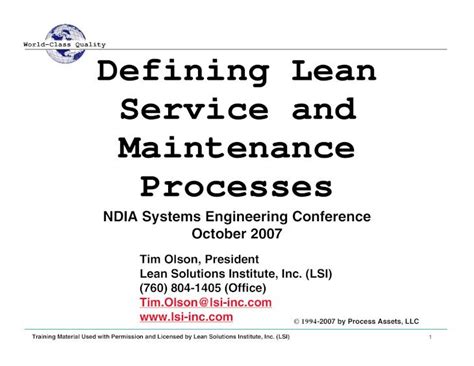 Pdf World Class Quality Defining Lean Service And Maintenance