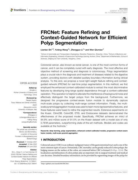 Pdf Frcnet Feature Refining And Context Guided Network For Efficient Polyp Segmentation
