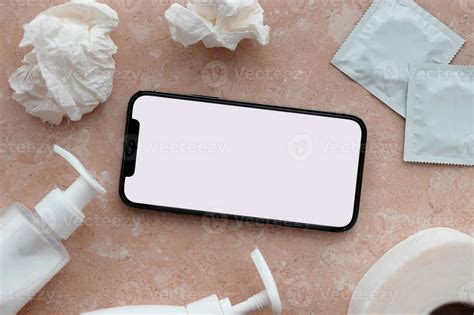 Mockup For Adult Content Website Or App On Smartphone Display With Porn Watching Attributes