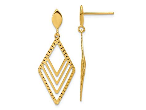 14k Yellow Gold Polished Diamond Shape Dangle Post Earrings 160kxa Jtv