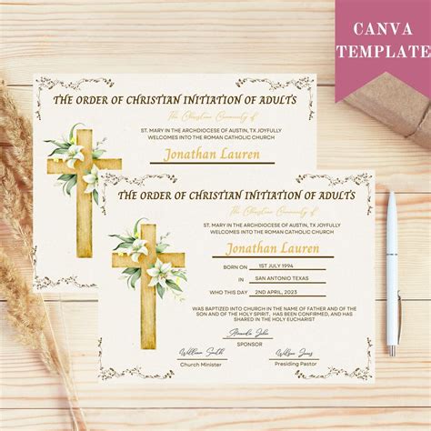 Ocia Certificate For Catechumen Order Of Christian Initiation Of