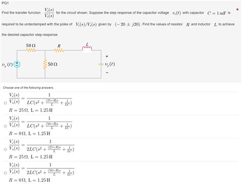 Solved Find The Transfer Function Vs S Vc S For The Circuit Chegg